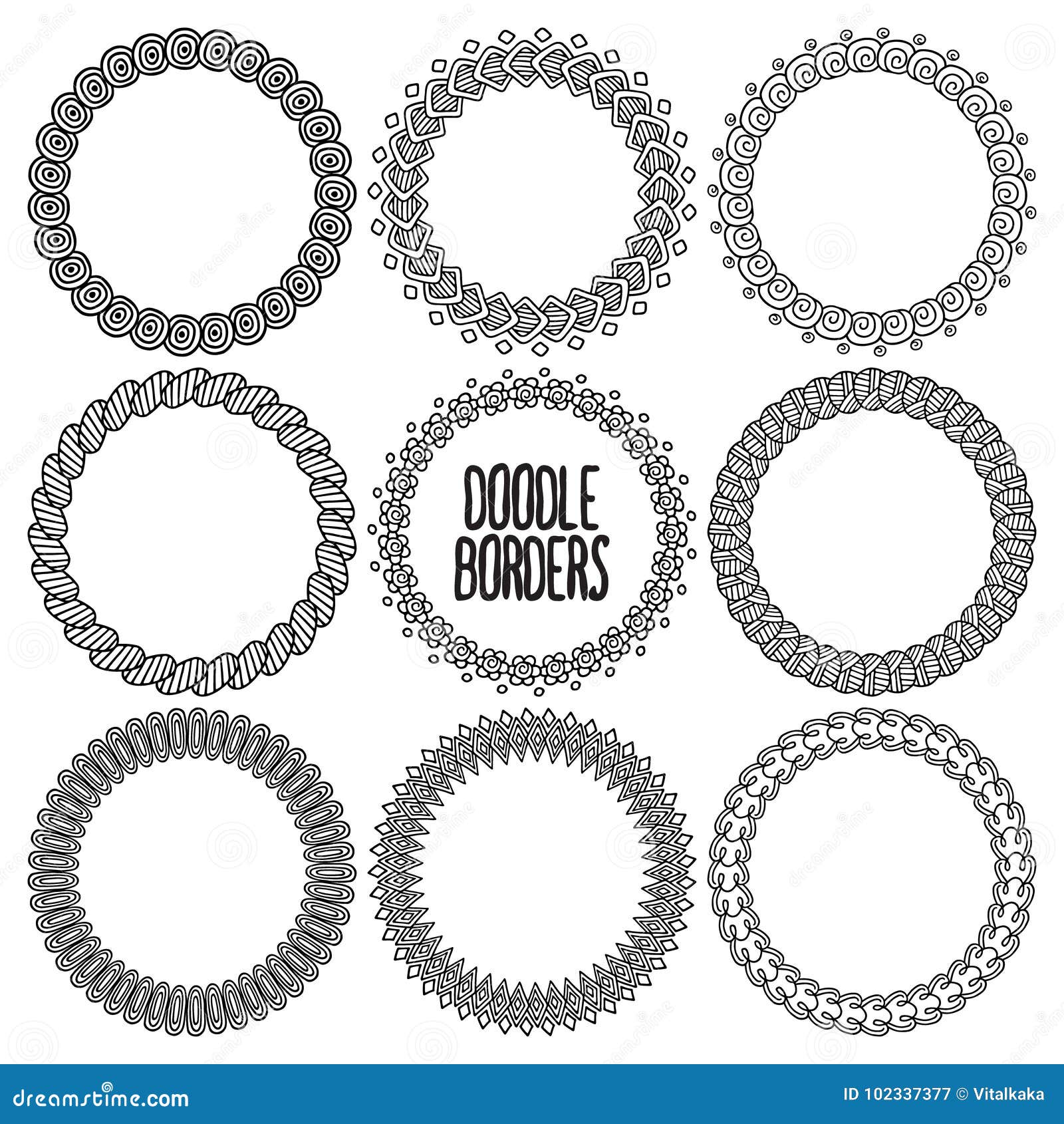 Set with doodle borders stock vector. Illustration of emblem - 102337377