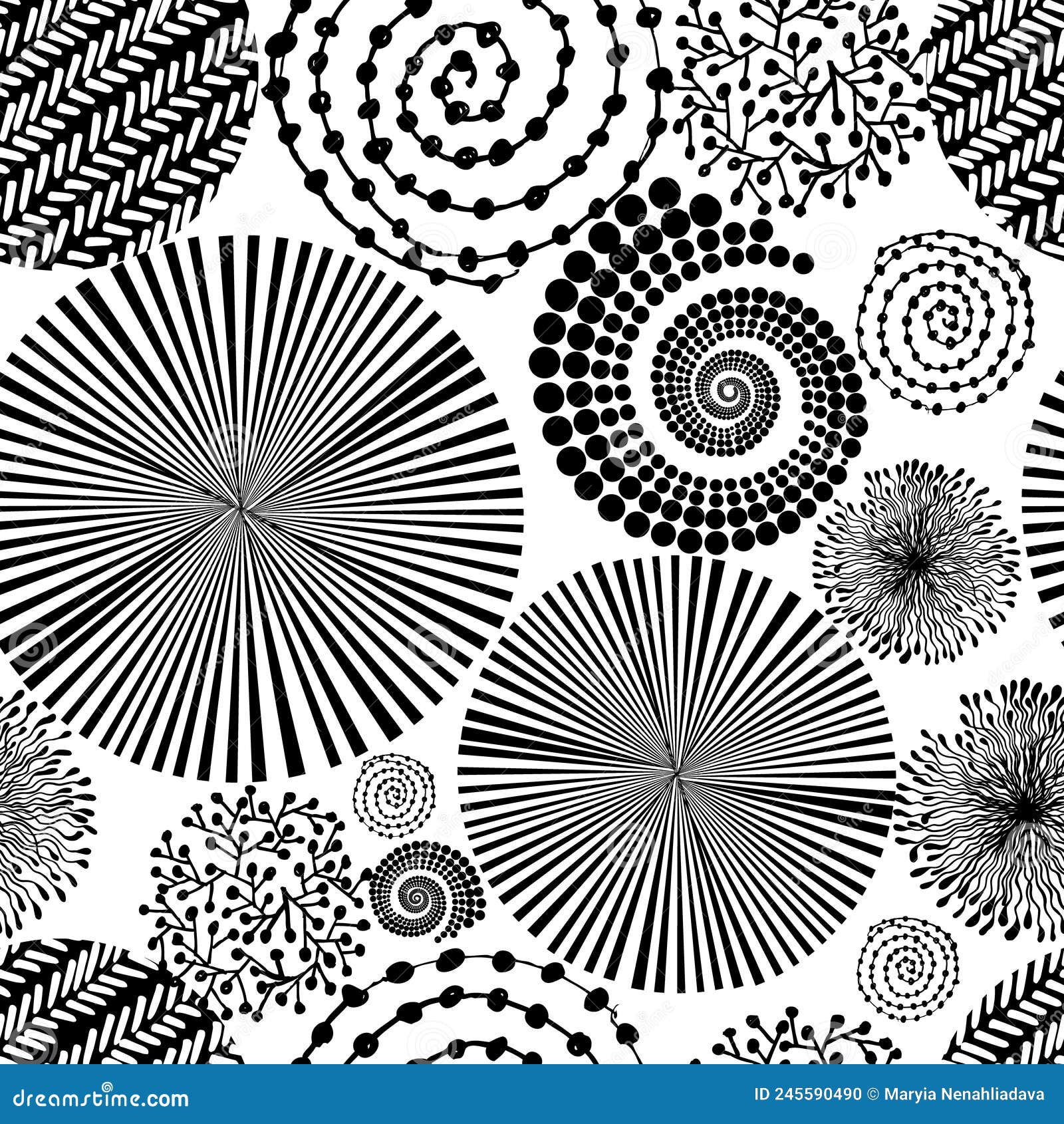 Hand Drawn Round Decor Abstract Elements . Seamless Background of ...