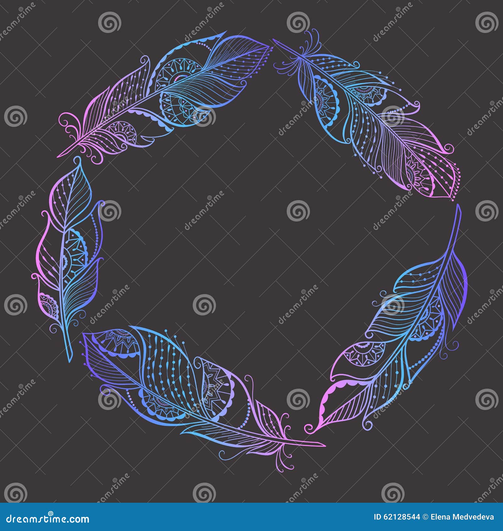 Hand Drawn Round Frame Colored Feathers Stock Vector - Illustration of ...