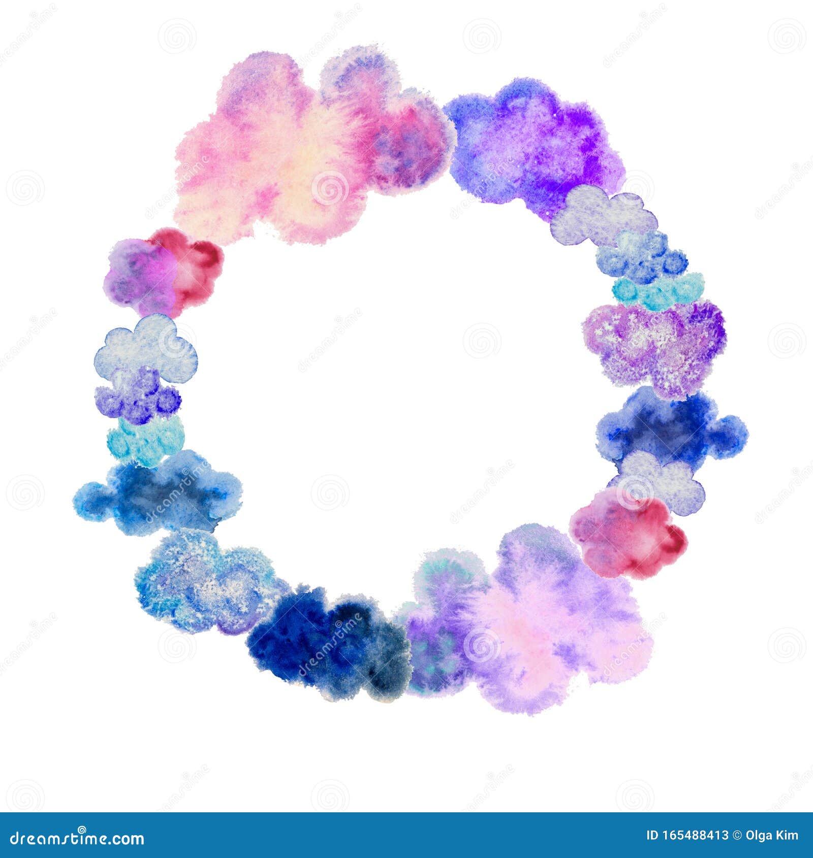 Hand Drawn Round Frame of Watercolor Clouds Stock Illustration ...