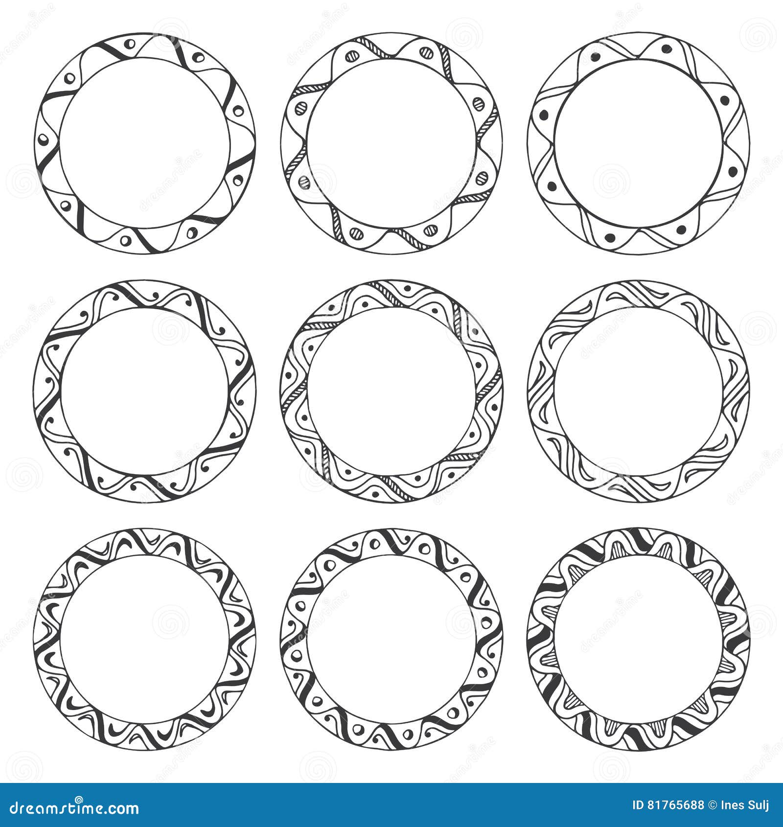 Hand Drawn Round Frames, Circle Ornaments Stock Vector - Illustration ...