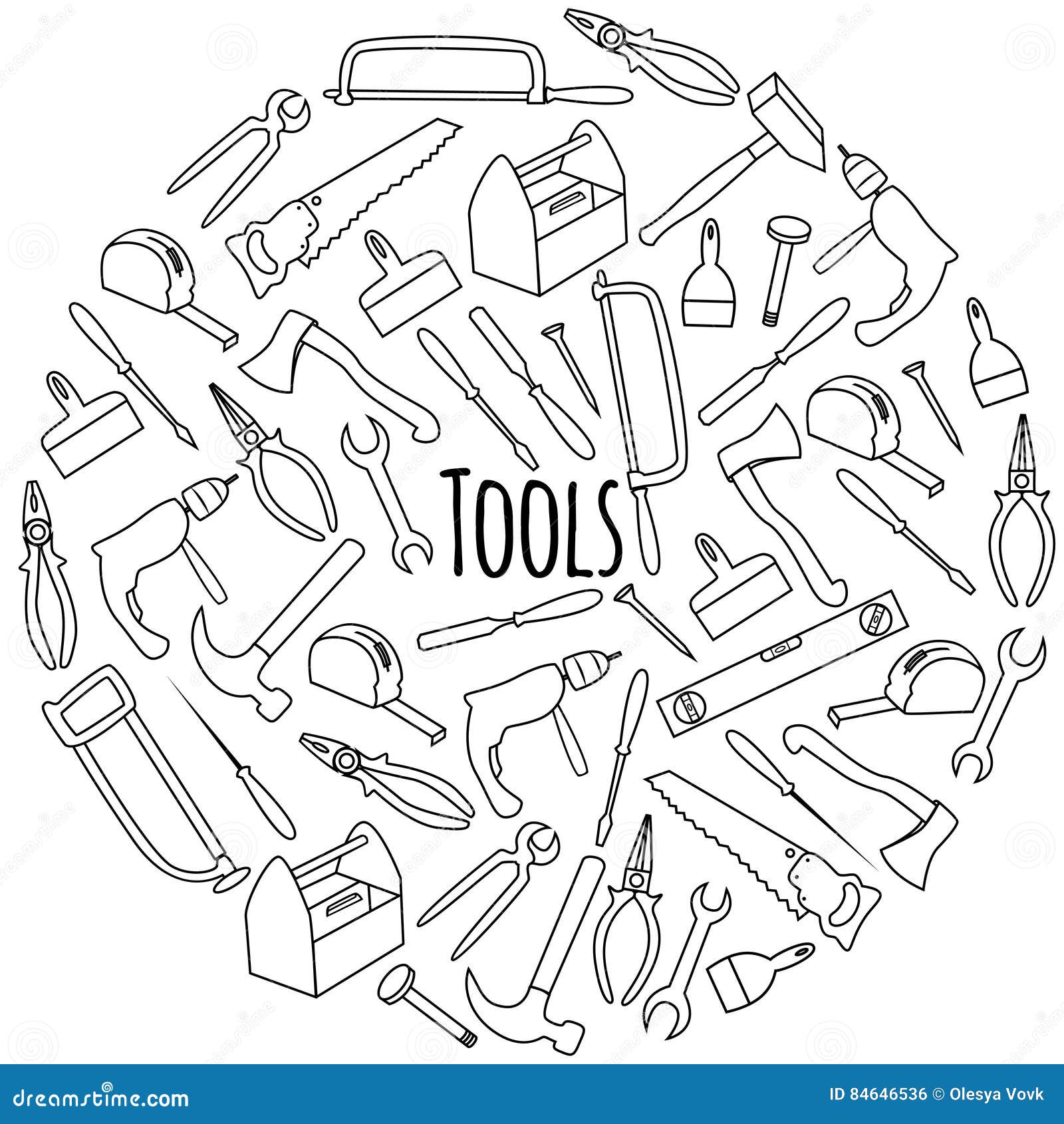 Hand Drawn Round Set with Tools Stock Illustration - Illustration of ...