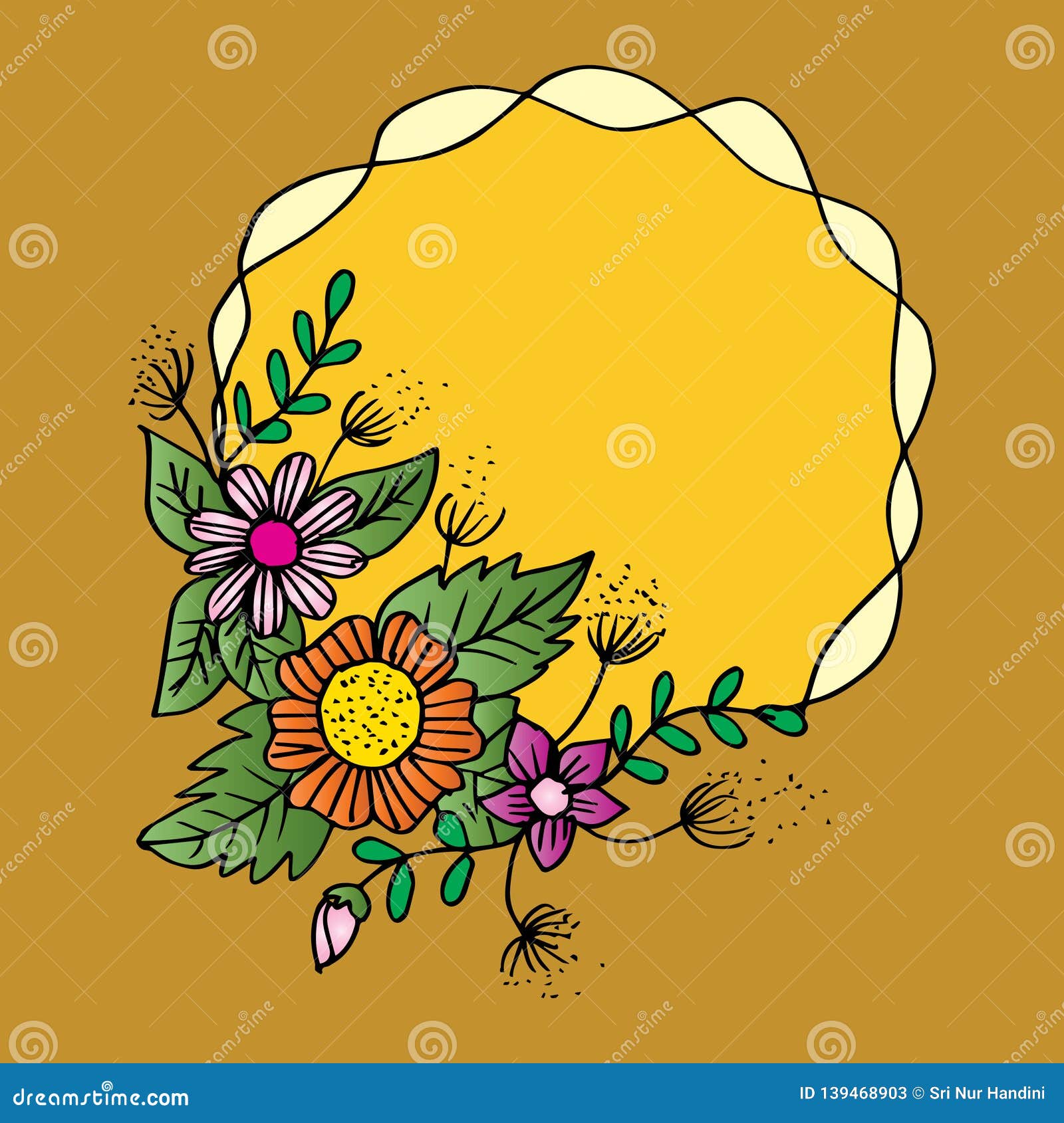 Hand Drawn Rounded Floral Frame. Stock Illustration - Illustration of ...
