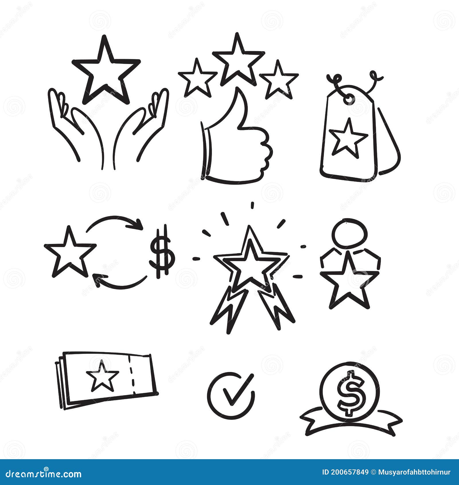 Hand Drawn Royalty Program Line Icon Set in Doodle Sketch Vector Stock ...