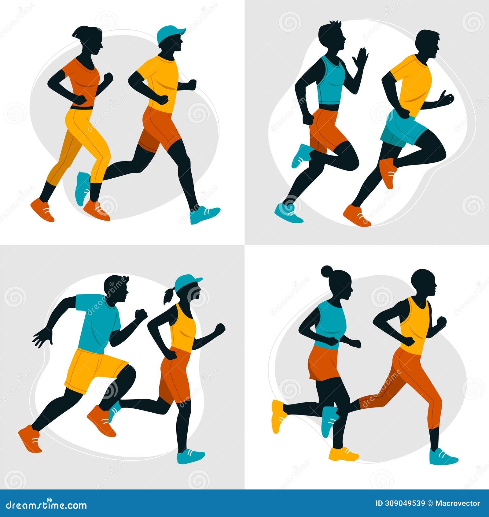 Hand Drawn Runner Silhouette Composition Set Stock Illustration ...