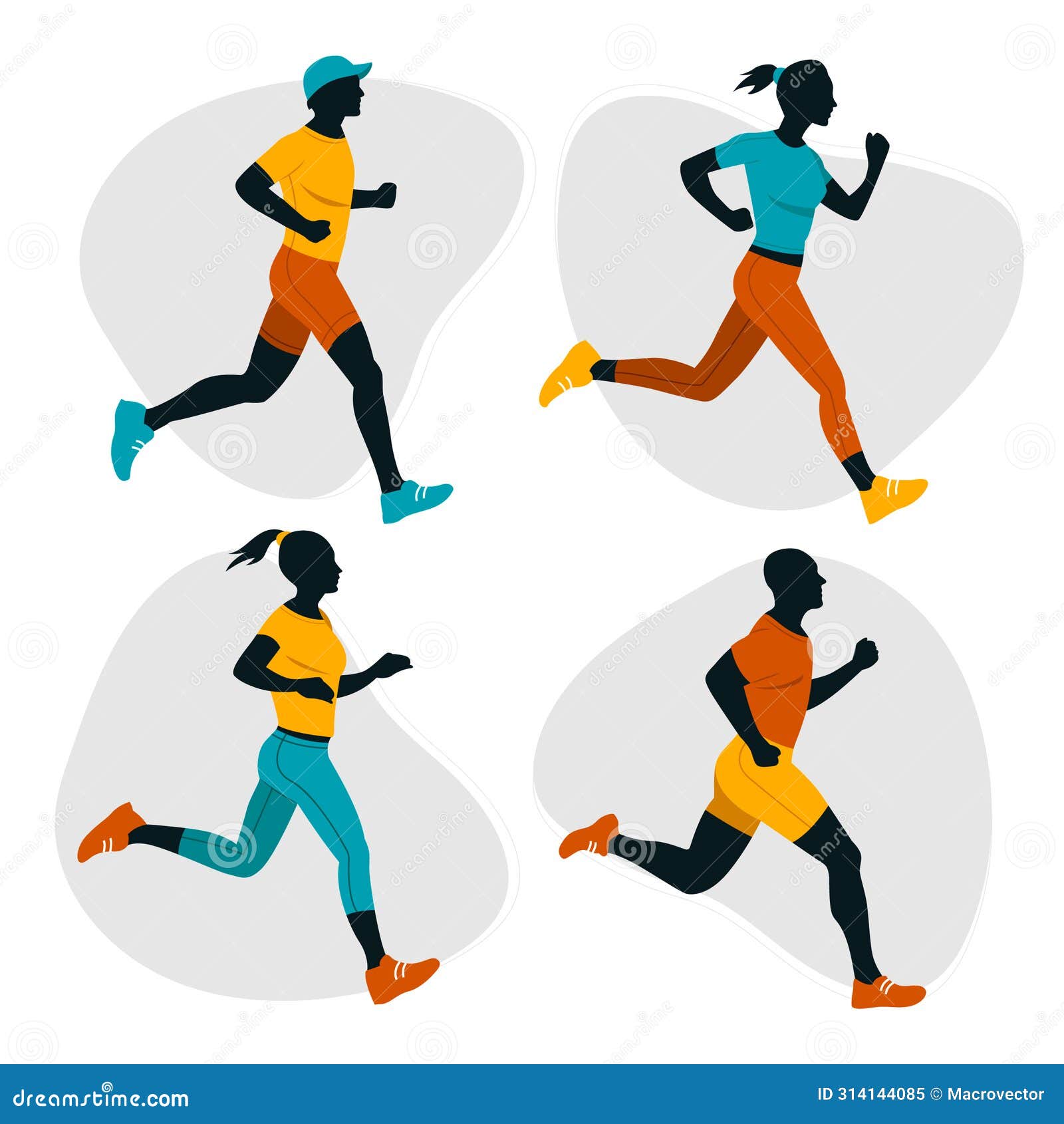 Hand Drawn Runner Silhouette Mini Composition Set Stock Illustration ...