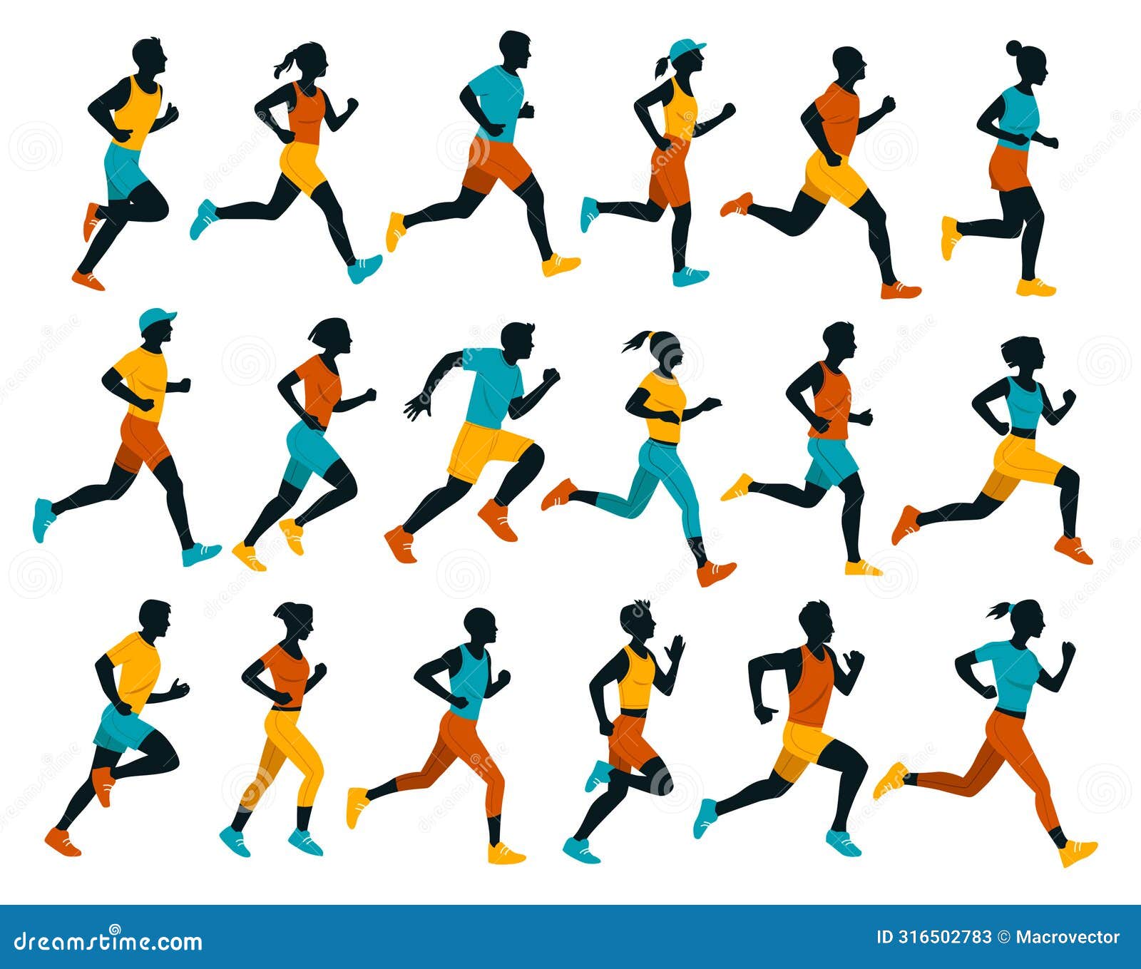 Hand Drawn Runner Silhouette Set Stock Illustration - Illustration of ...