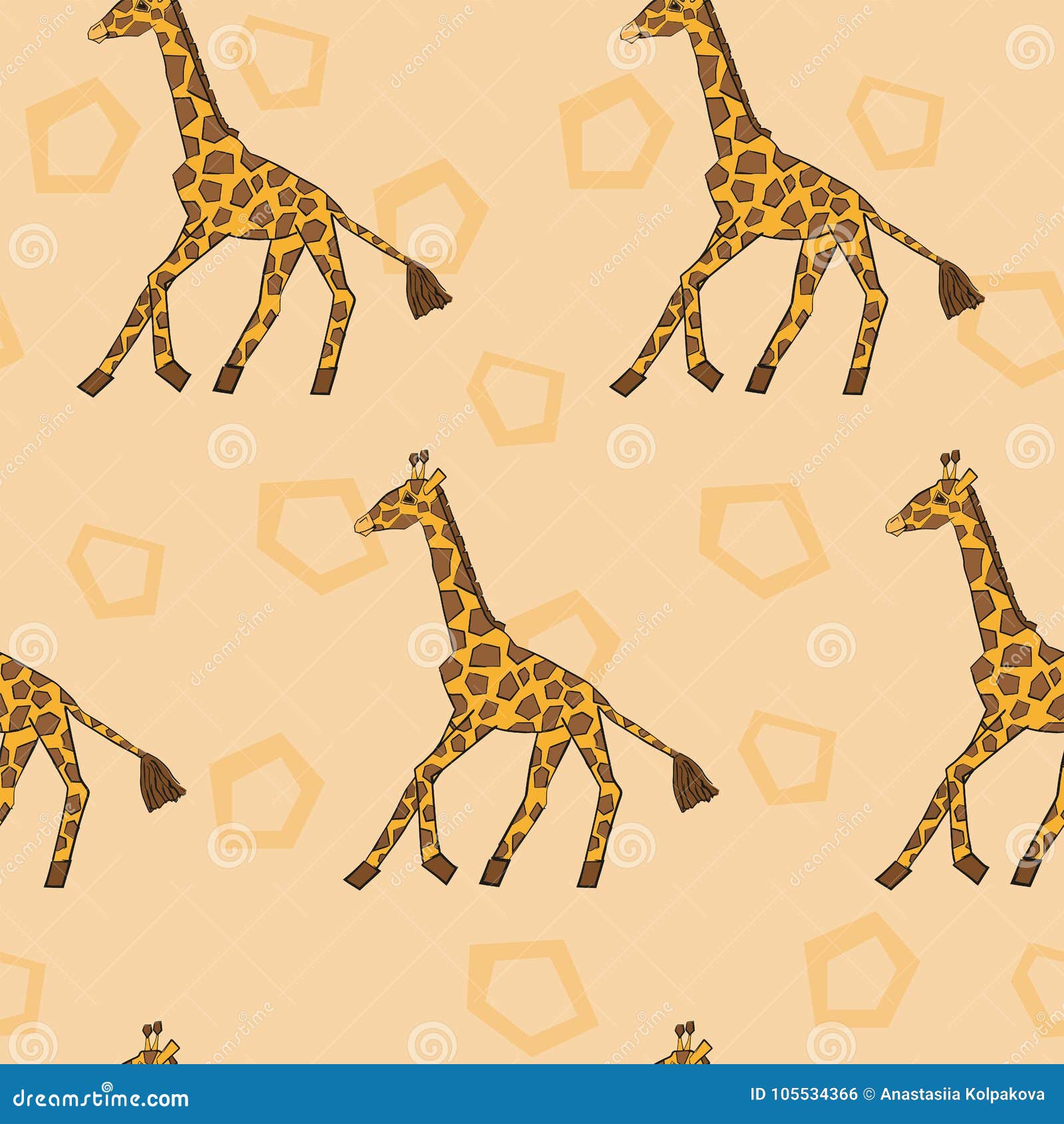 Hand-drawn Running African Giraffes Seamless Background Vector ...
