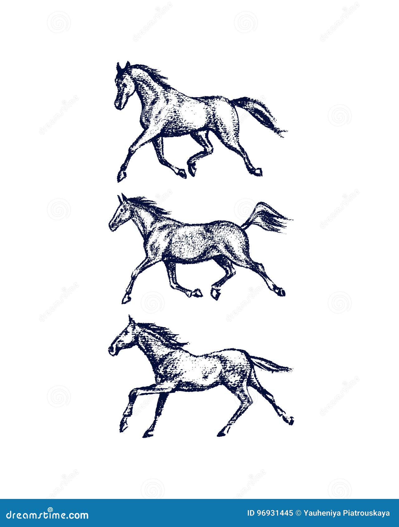 Hand drawn running horses stock vector. Illustration of motion - 96931445