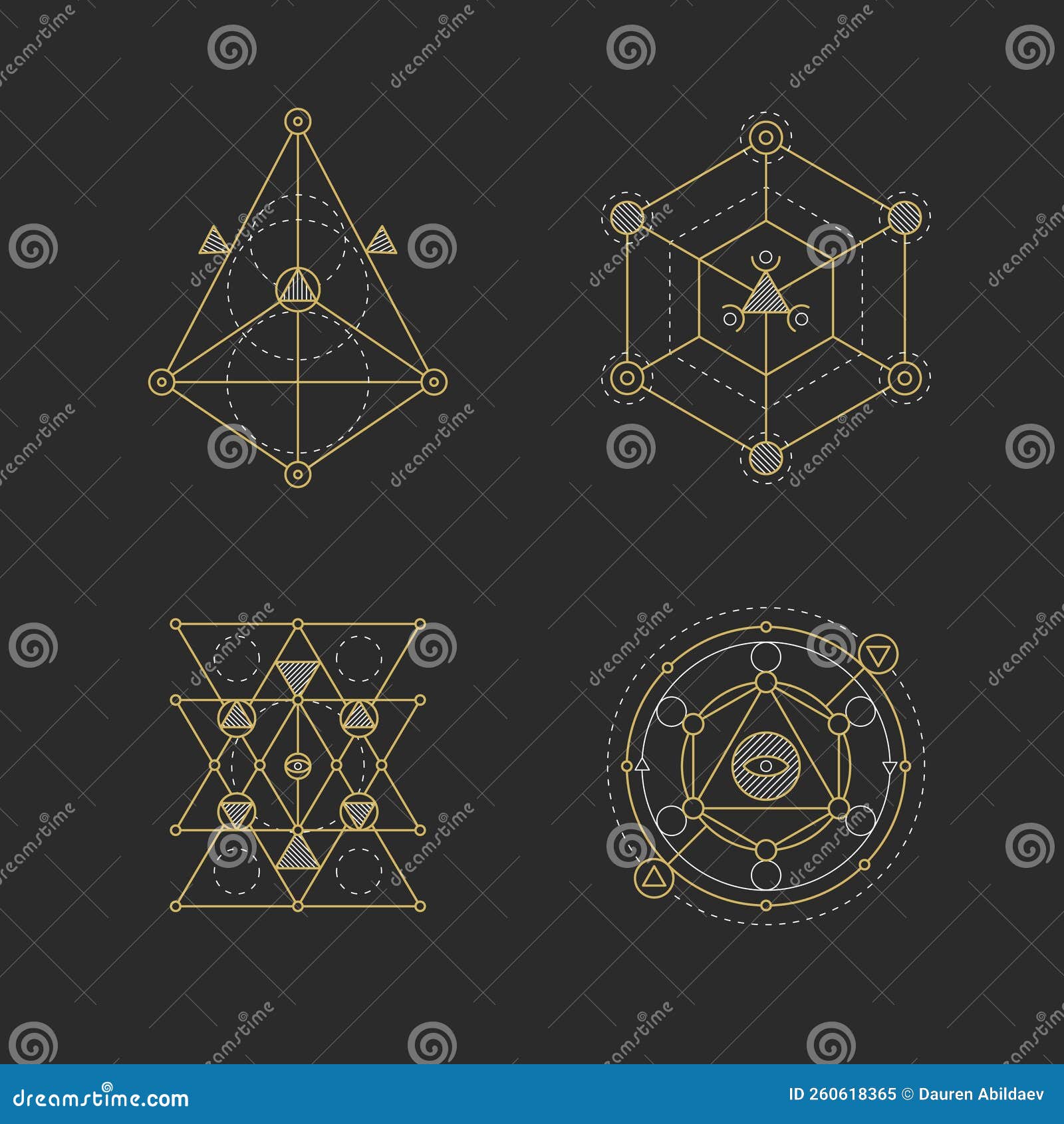 Hand Drawn Sacred Geometry Element Set Vector Illustration. Stock ...