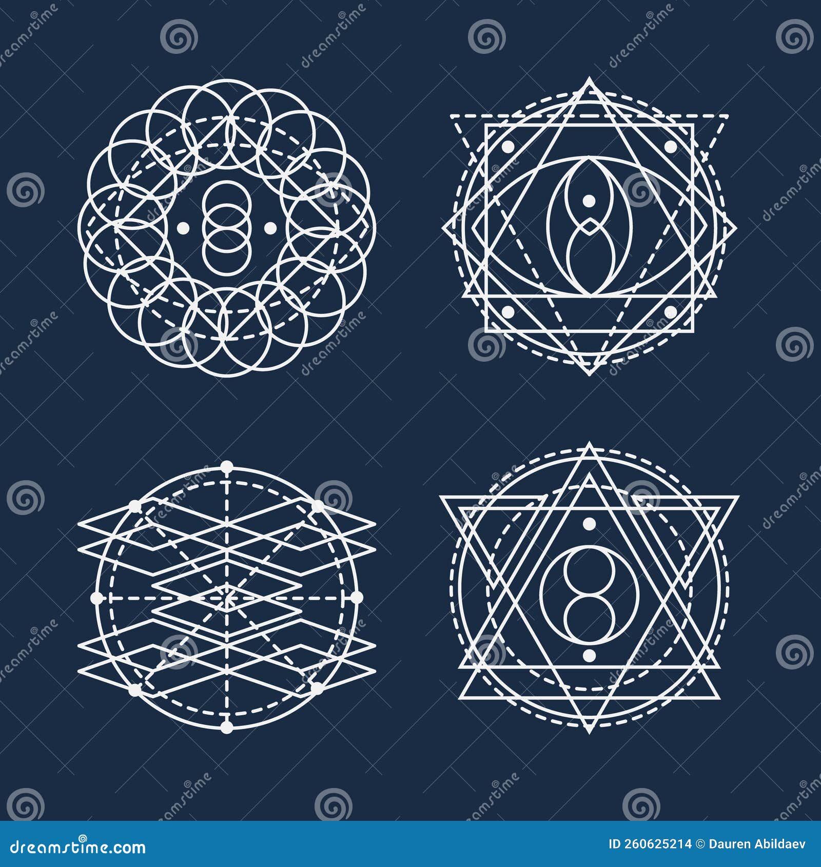 Hand Drawn Sacred Geometry Element Set Vector Illustration. Stock ...