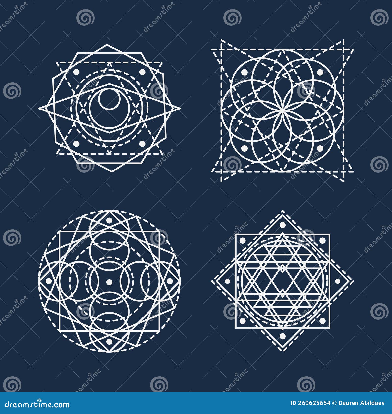 Hand Drawn Sacred Geometry Element Set Vector Illustration. Stock ...