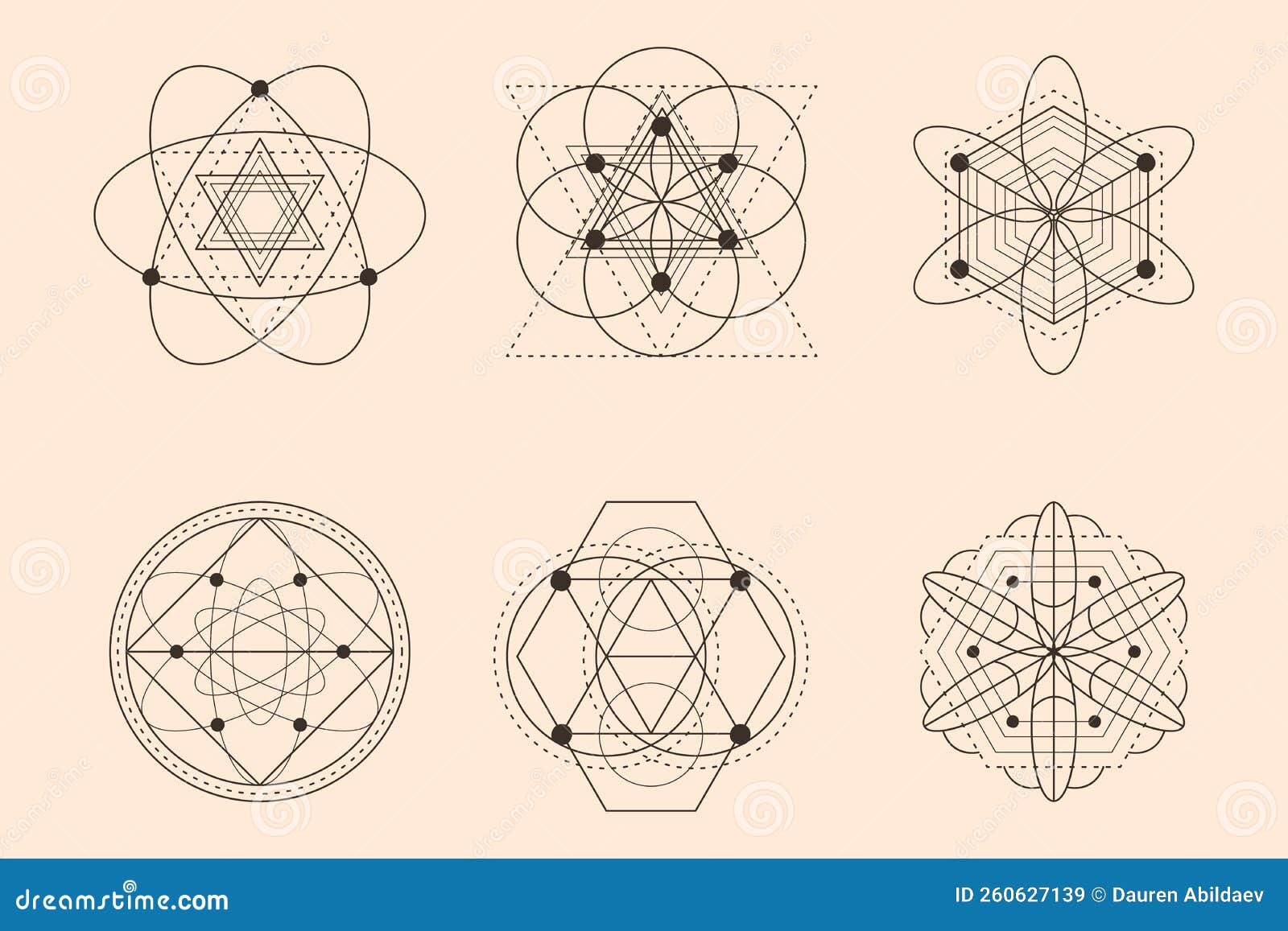 Hand Drawn Sacred Geometry Element Set Vector Illustration. Stock ...
