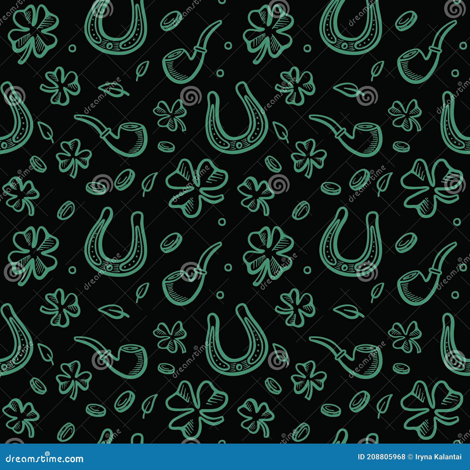 Hand Drawn Saint Patricks Seamless Pattern with Design Elements. Irish ...
