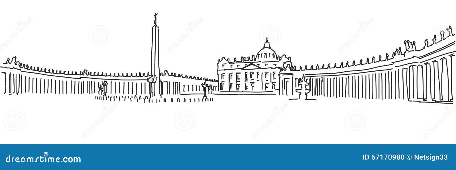 Hand Drawn Saint Peter Square and Saint Peter Basilica. Vatican Stock ...