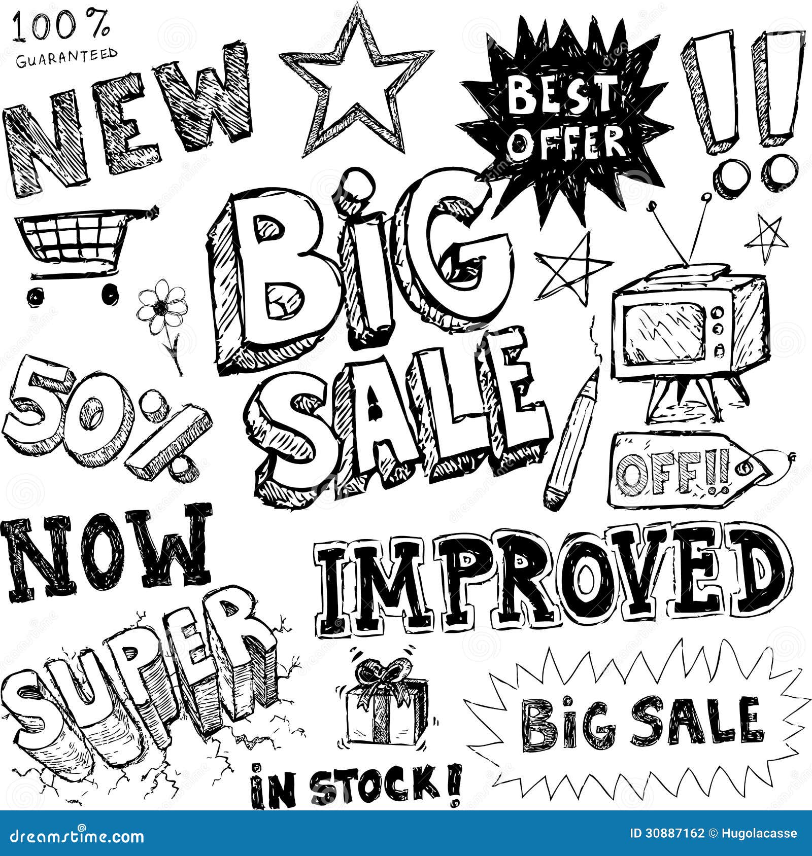 Hand-drawn sale doodles stock vector. Illustration of discount - 30887162