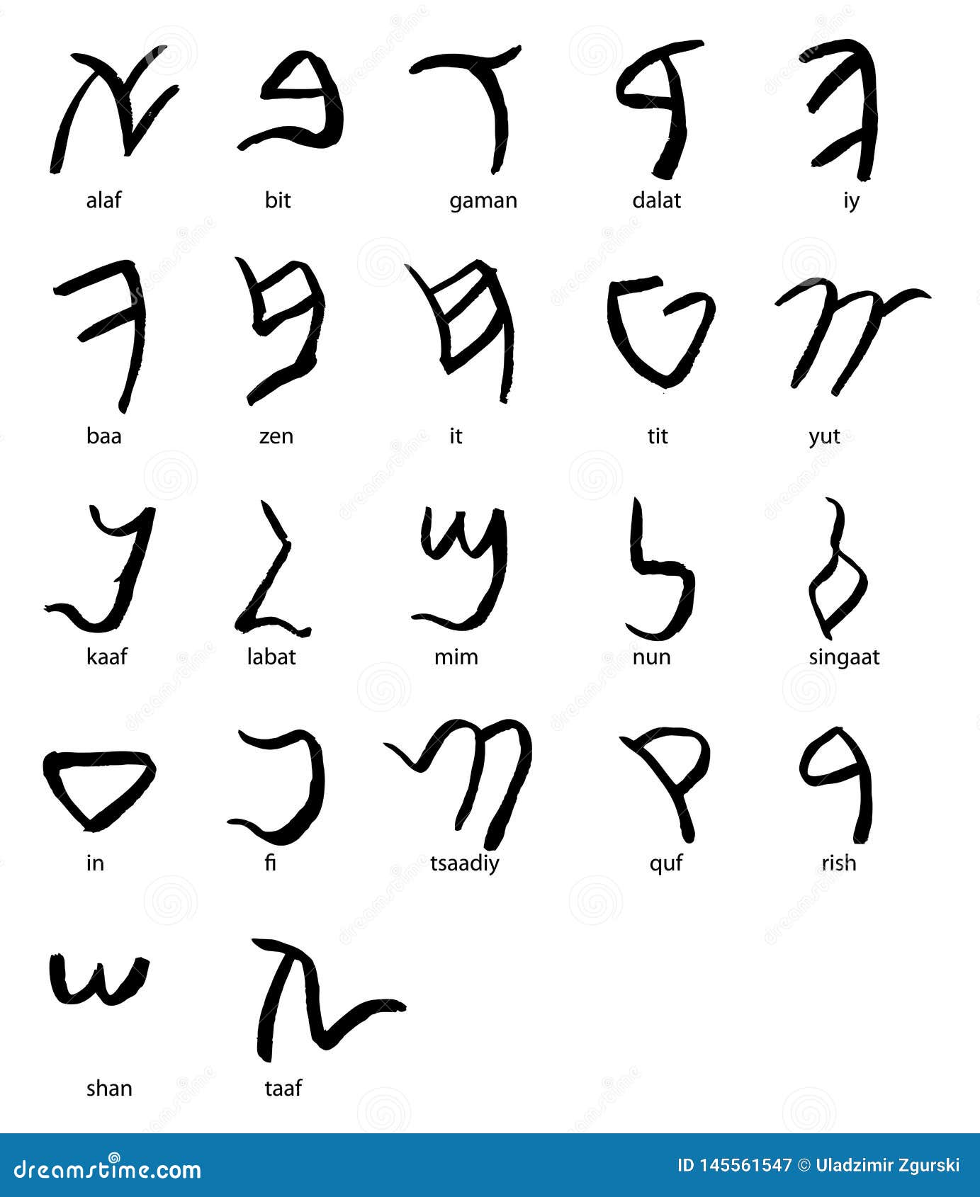 Hand Drawn Samaritan Alphabet, Black Isolated on White Background Stock ...