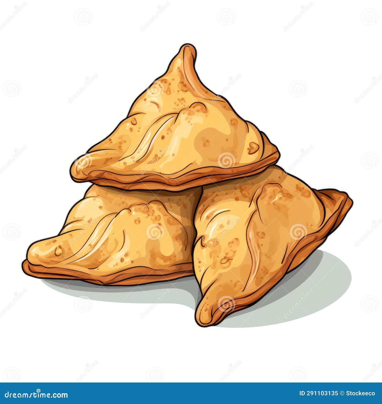 Hand Drawn Samosa on White Background - Comic Strip Style Stock ...