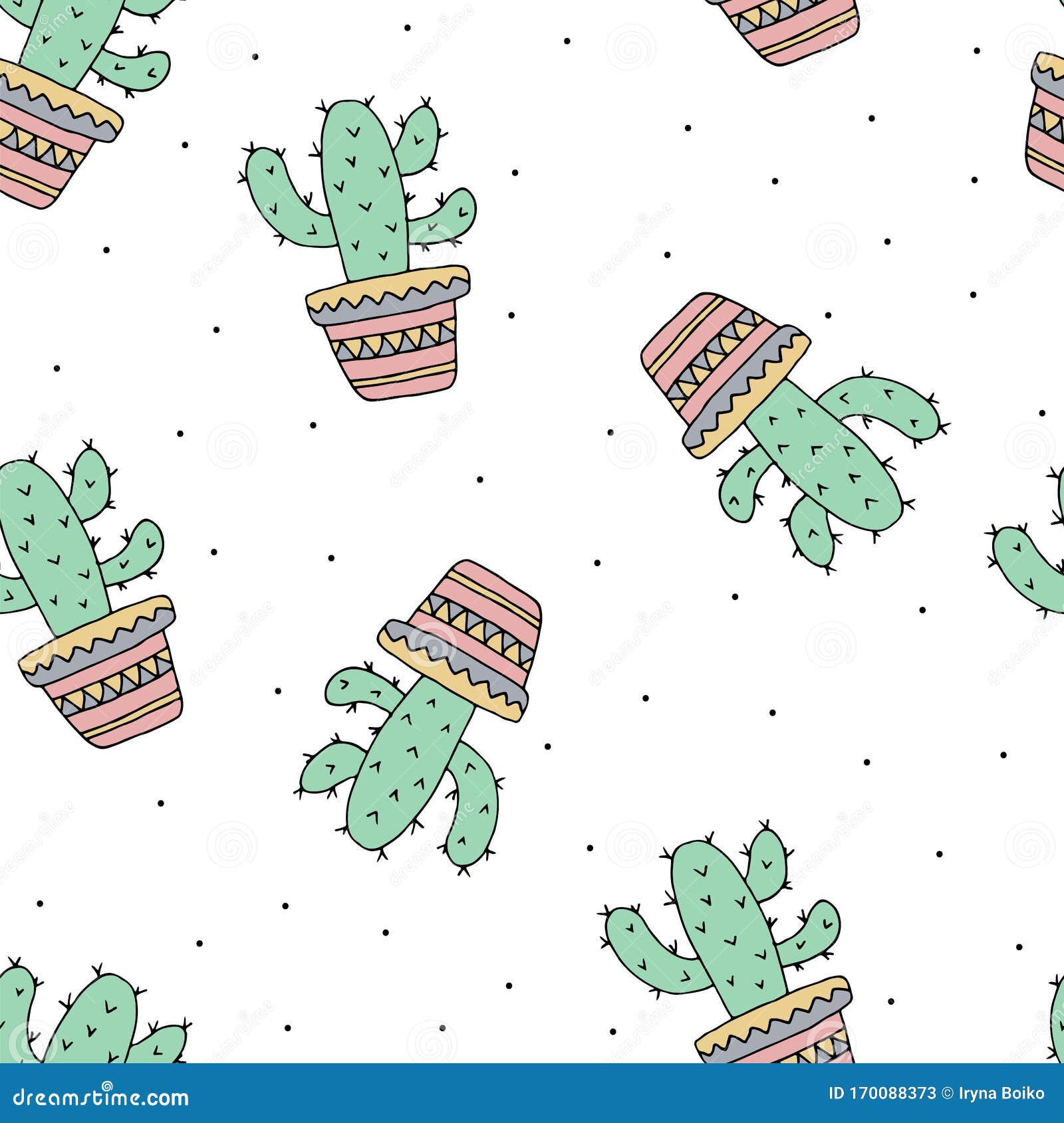 Hand Drawn Sample Pattern with Cactus Vector Illustration Stock Vector ...