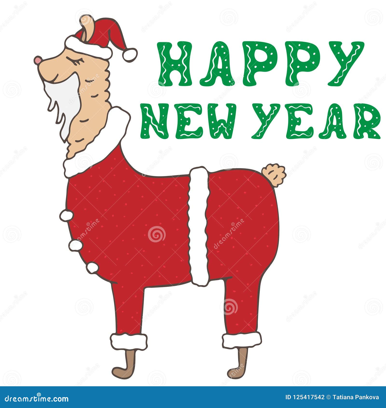 Hand-drawn Santa Lama in a Christmas Suit Stock Vector - Illustration ...