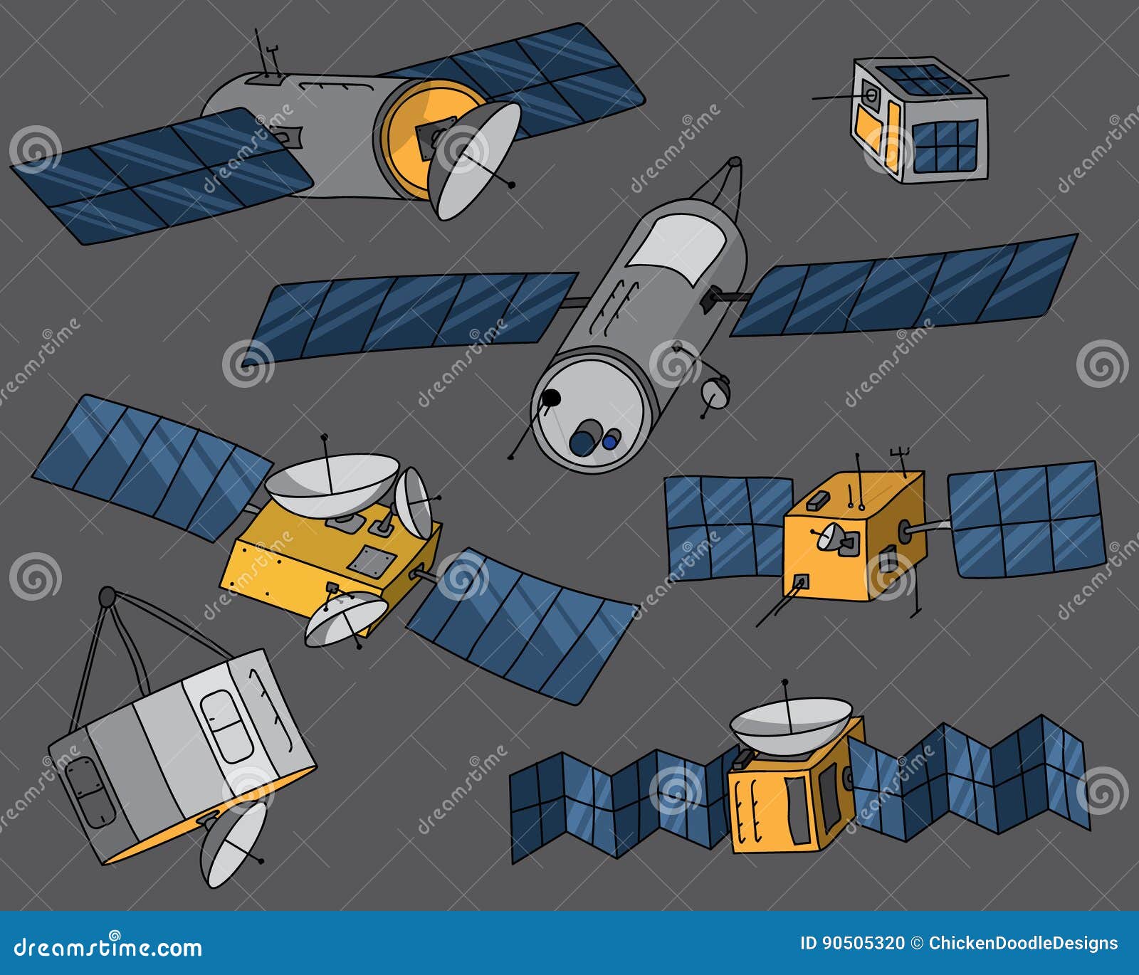 Hand Drawn Satellite Vector Set Stock Vector - Illustration of ...