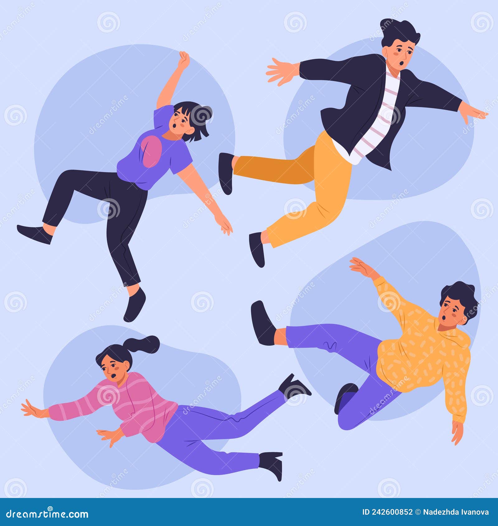Hand Drawn Scared People Falling Collection Vector Illustration. Stock ...