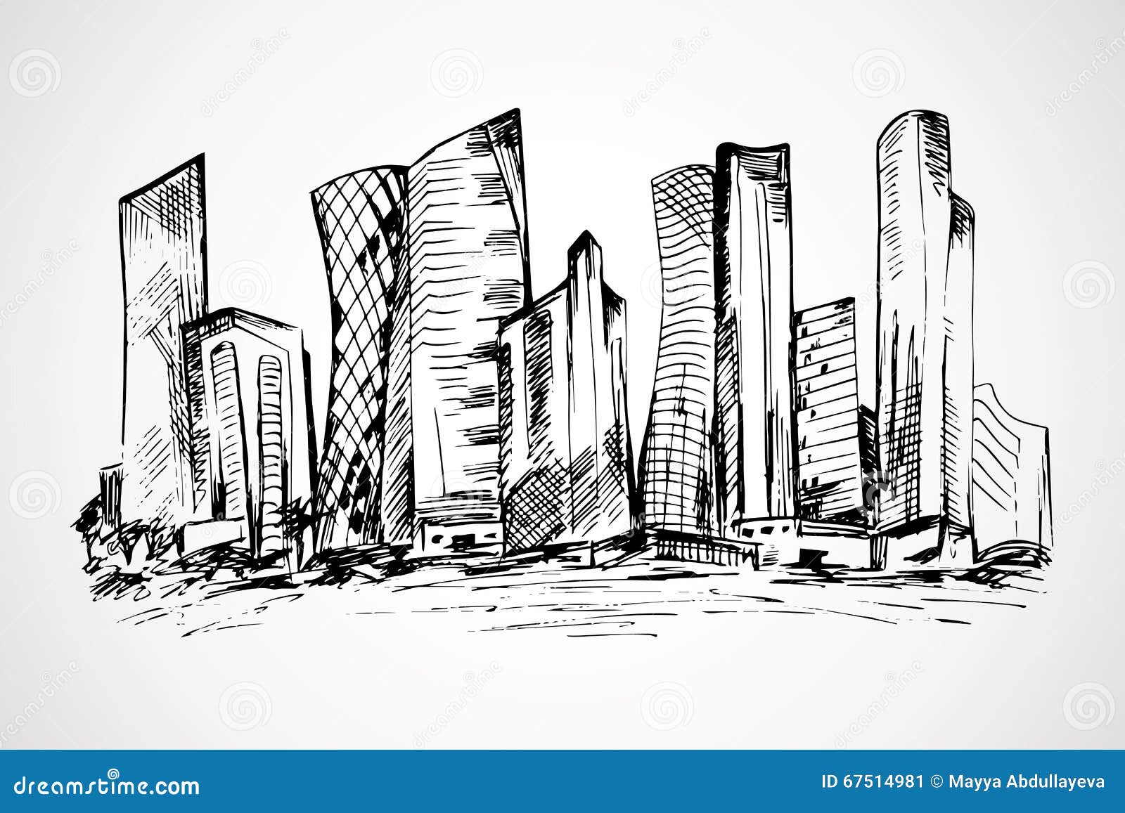 Hand Drawn Scene of Office Buildings Stock Vector - Illustration of ...