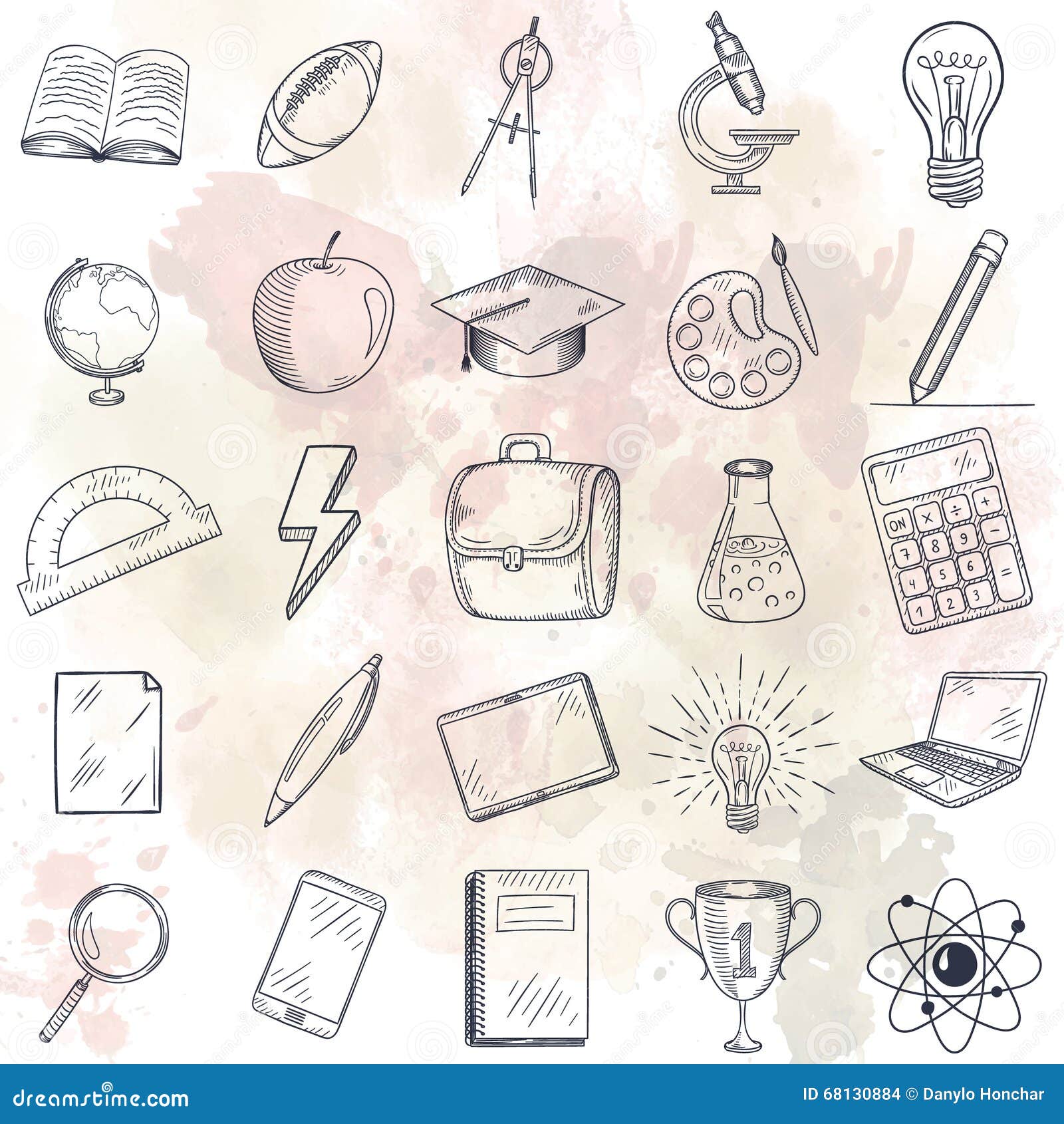 Hand Drawn School Icons Set Stock Vector - Illustration of light, hand ...