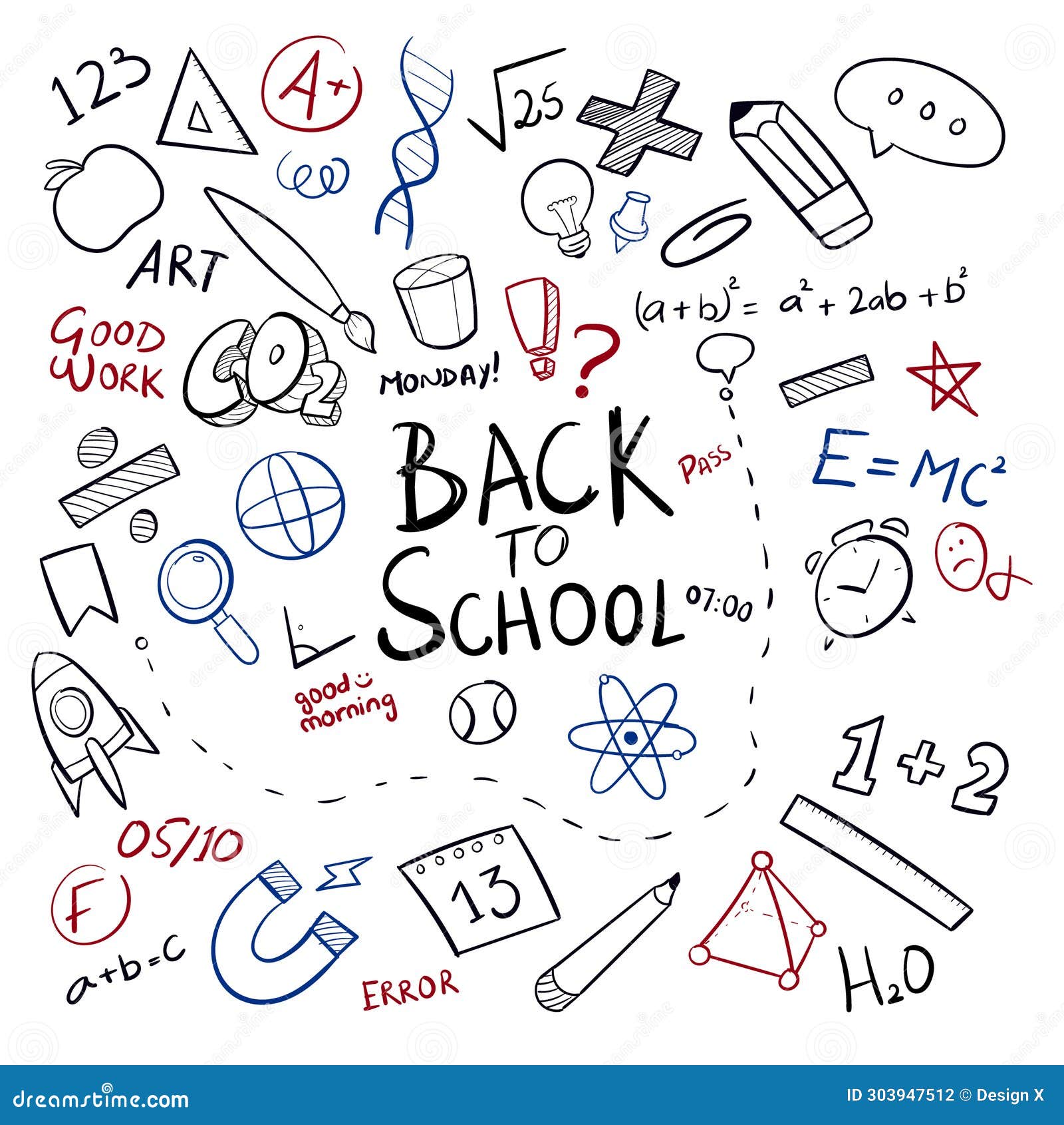 Hand Drawn School Scribble Doodle Symbols Vector Random Hand Drawn ...