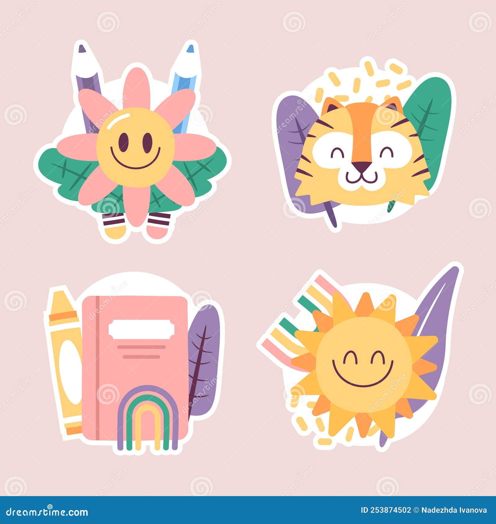 Hand Drawn School Sticker Set Vector Illustration. Stock Vector ...