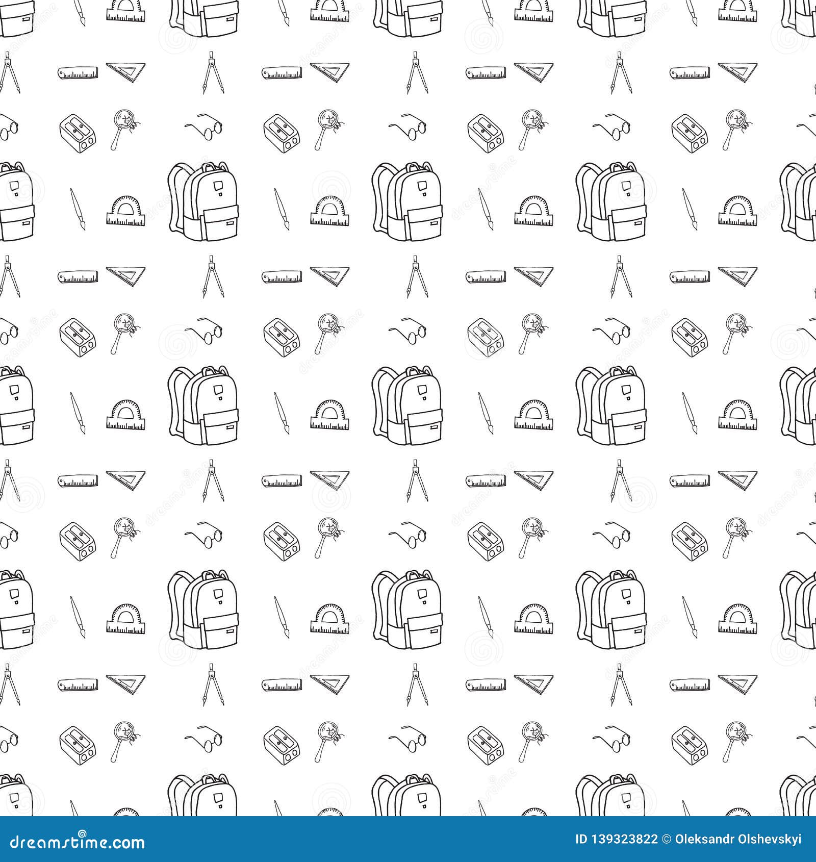 Hand Drawn School Supplies in Seamless Pattern Stock Vector ...