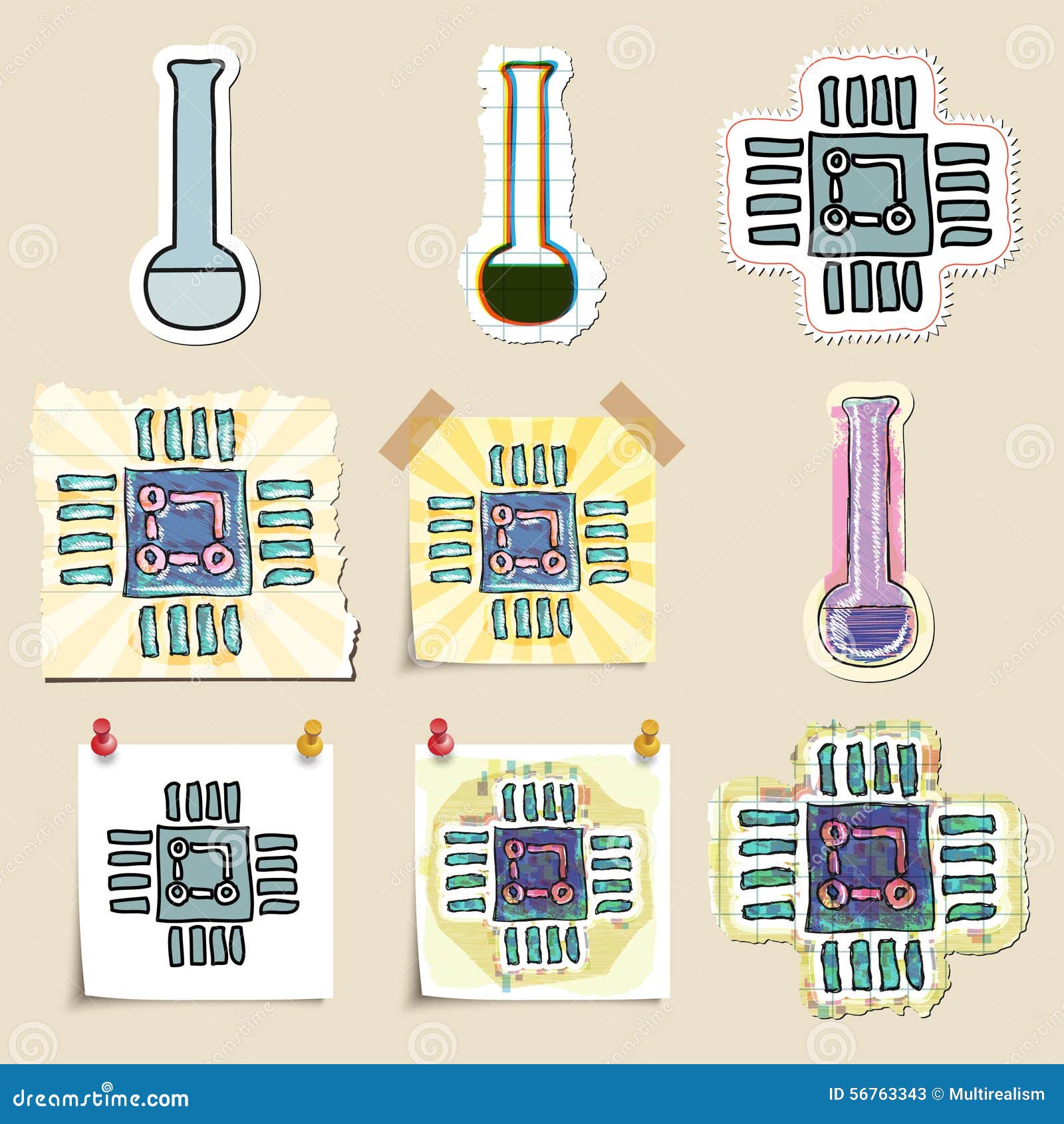Hand Drawn Science and Laboratory Emblems Set Stock Illustration ...