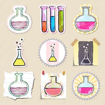 Hand Drawn Science and Laboratory Emblems Set Stock Illustration ...