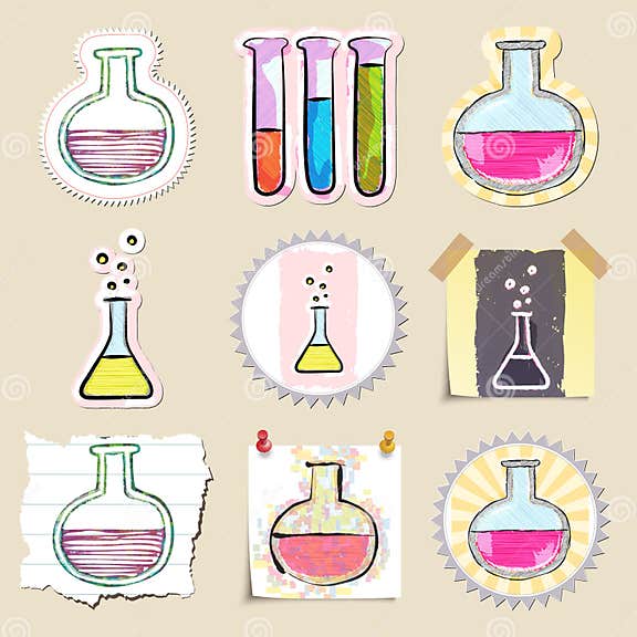 Hand Drawn Science and Laboratory Emblems Set Stock Illustration ...