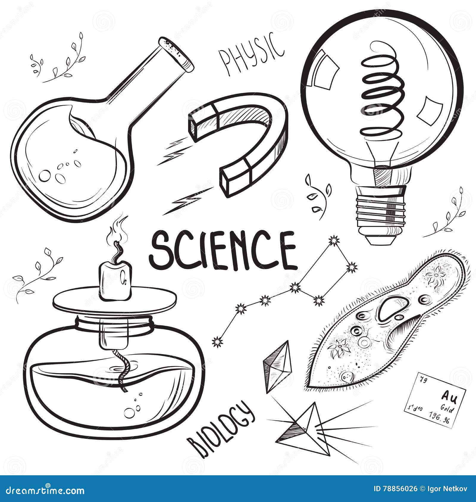 Hand drawn science set stock vector. Illustration of solution - 78856026