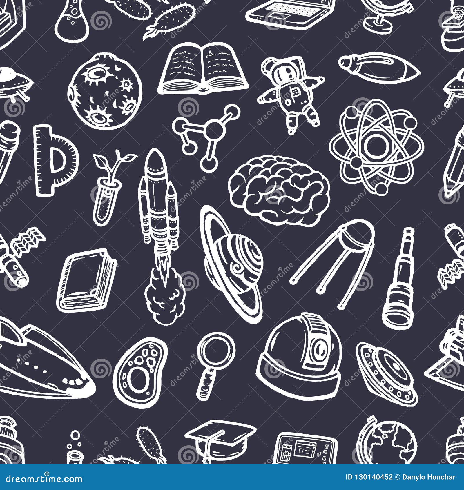 Hand-drawn Scientific Doodles Seamless Pattern Vector Eps10. Stock ...