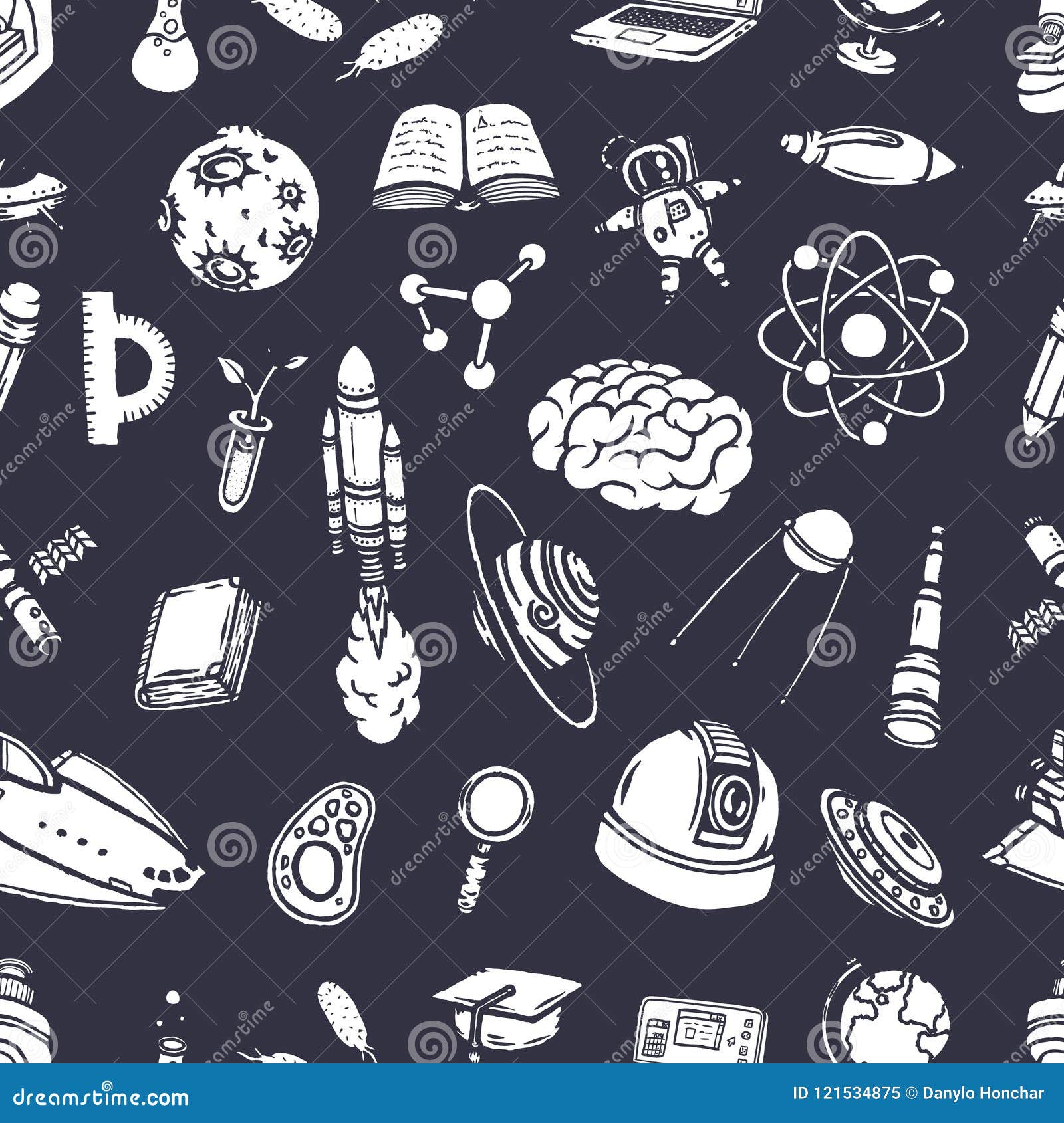 Hand-drawn Scientific Doodles Seamless Pattern. Stock Vector ...