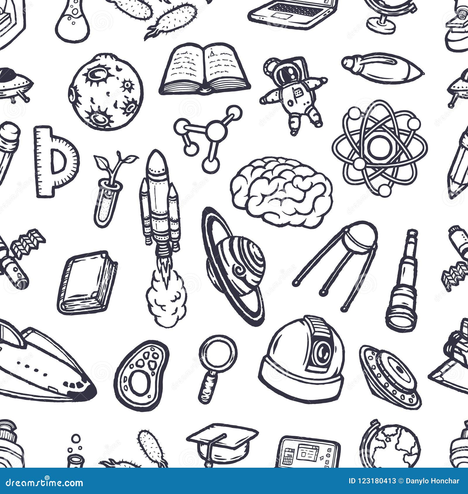 Hand-drawn Scientific Doodles Seamless Pattern. Stock Vector ...