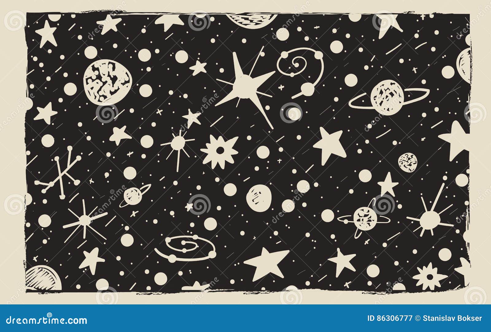 Hand Drawn Scratch Style Night Sky Background. Space, Stars and Planets ...