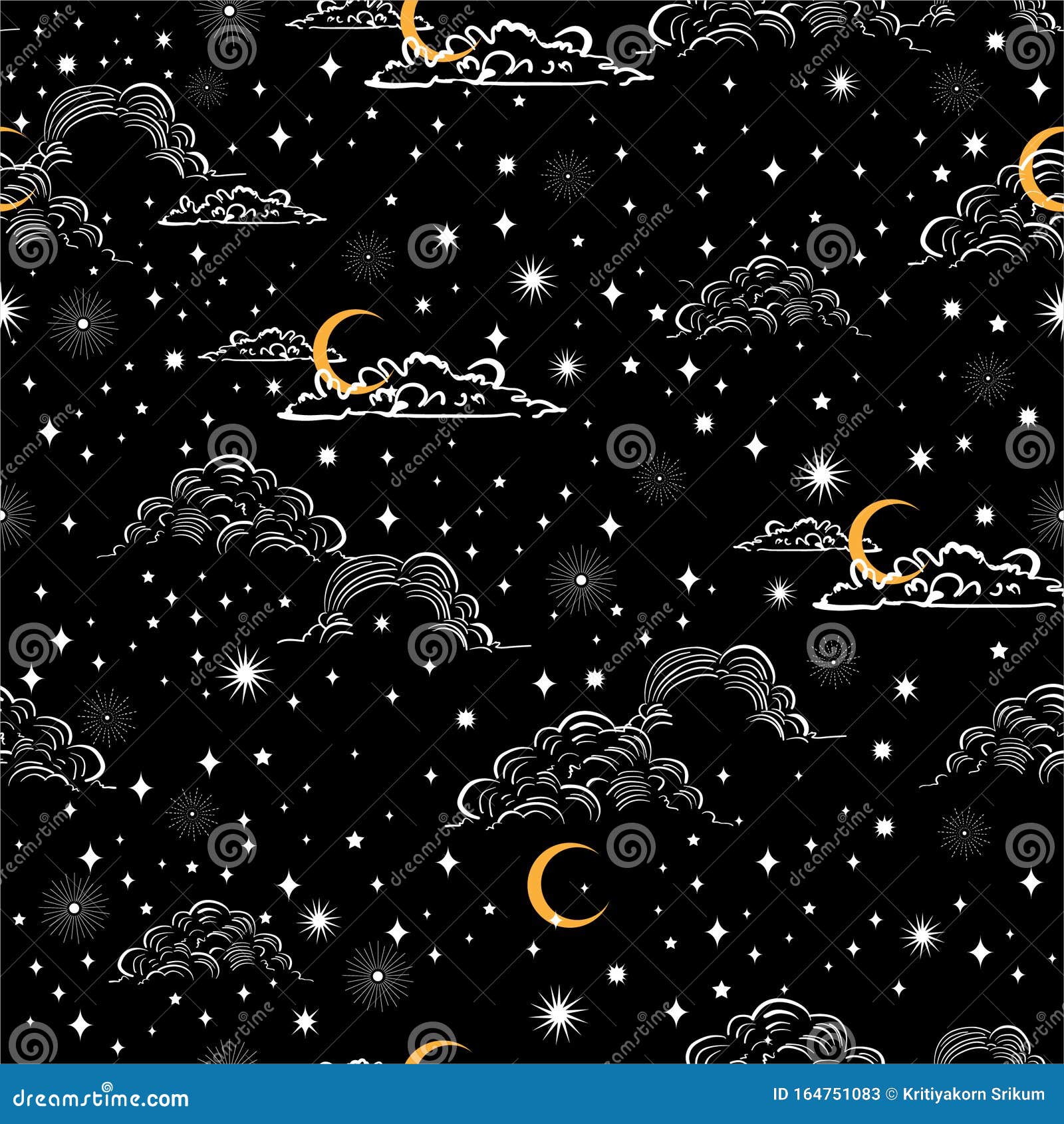 Hand Drawn Scratch Style Night Sky with Moon ,stars and Cloud Space ...