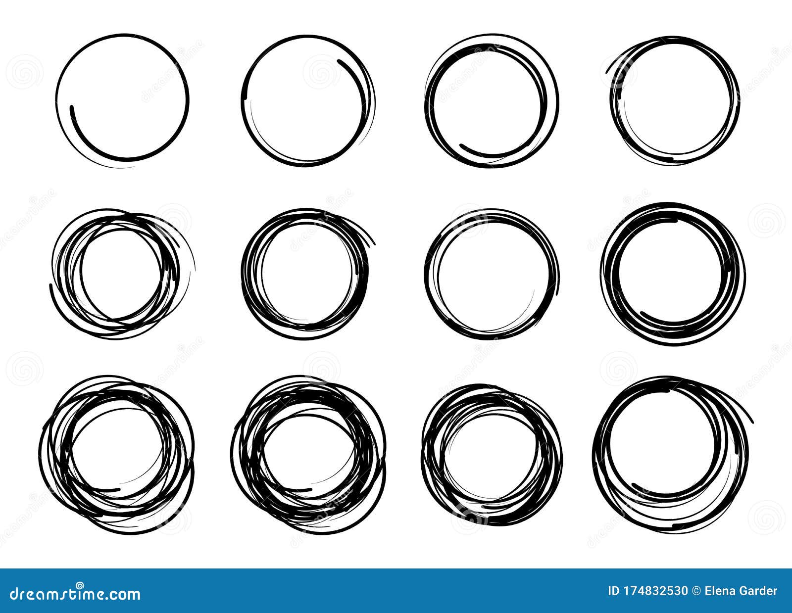 Hand Drawn Scribble Circles Set. Doodle Circular Logo Design Elements ...