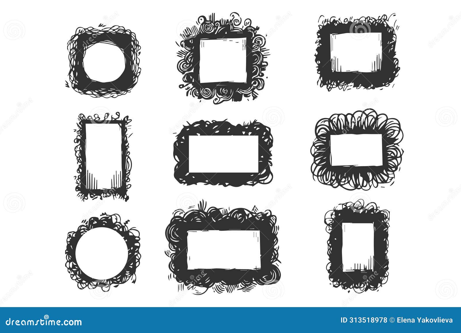 Hand Drawn Scribble Different Frames Stock Vector - Illustration of ...
