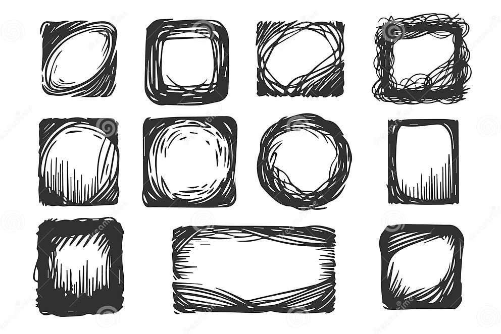 Hand Drawn Scribble Frames in Grunge Style Stock Vector - Illustration ...