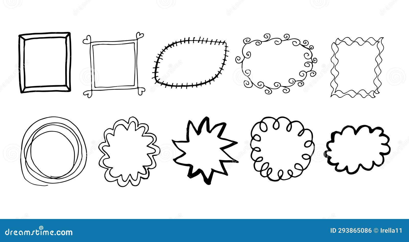 Hand Drawn Scribble Frames Set. Black Outline Geometric Doodles Art ...