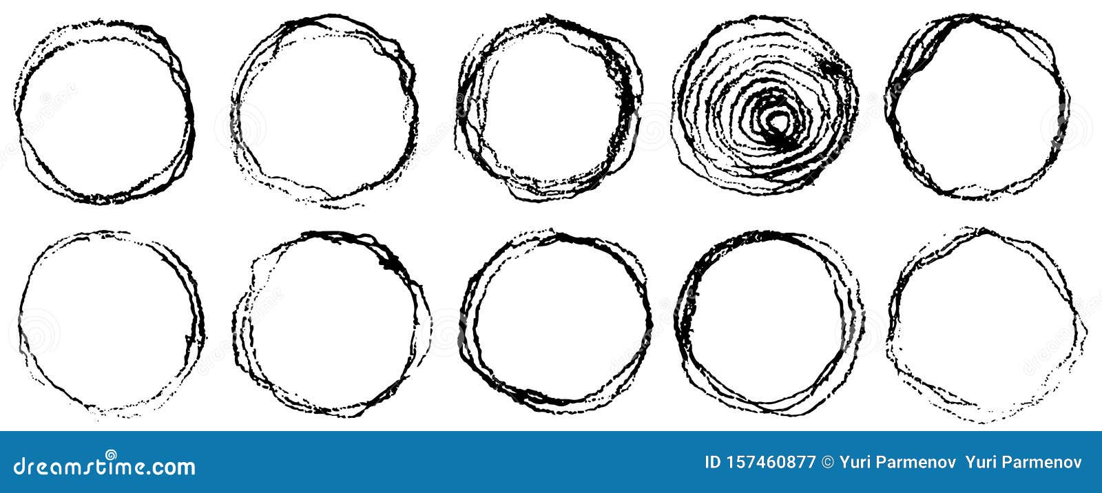 Hand Drawn Scribble Grunge Circles. Doodle Sketch Round Frames Stock ...