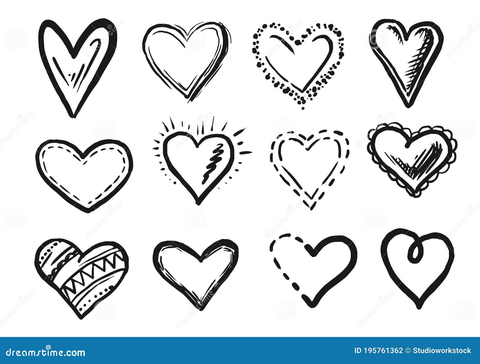 Hand Drawn Scribble Heart Doodle Sketch Icon Set Stock Vector ...