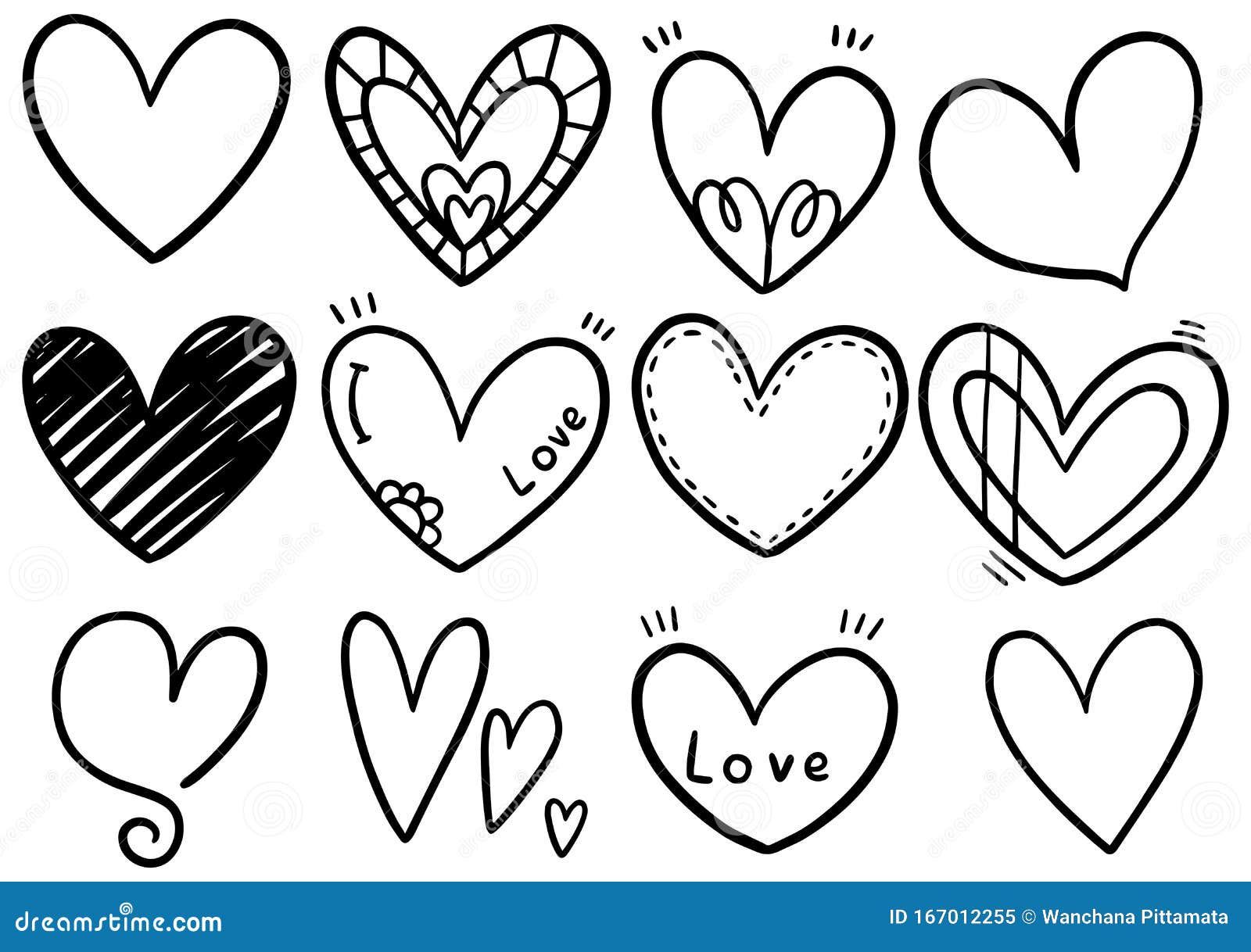 Hand drawn scribble hearts stock vector. Illustration of decoration ...
