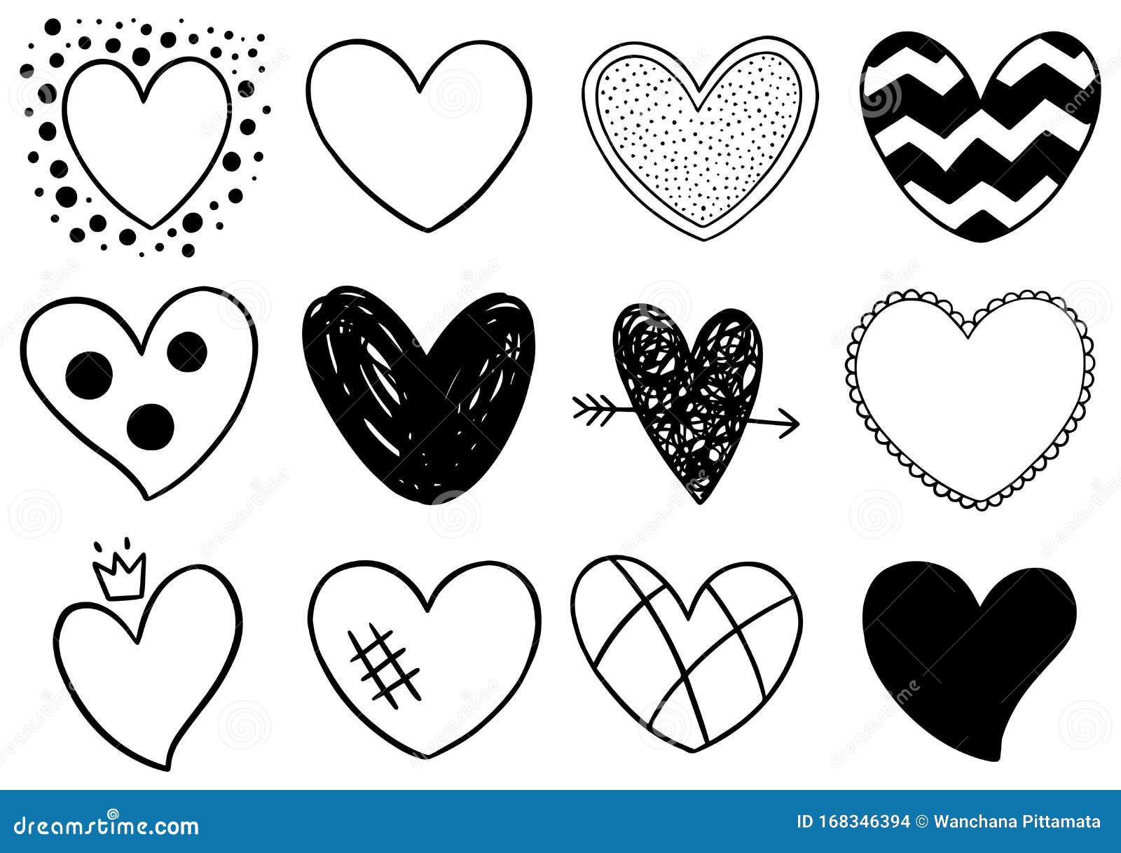 Hand drawn scribble hearts stock vector. Illustration of hand - 168346394