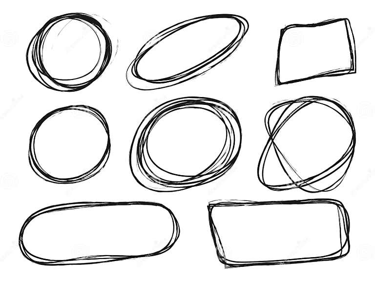 Hand Drawn Scribble Line Circles. Doodle Circular for Message Note Mark ...