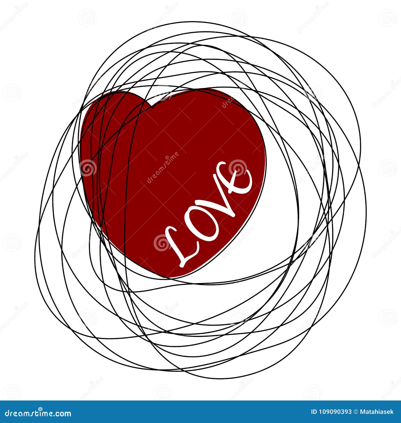 Hand Drawn Scribble Object with Heart and Word LOVE Isolated on White ...